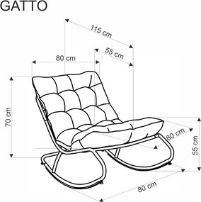 Houpací křeslo GATTO — kov, látka, šedá