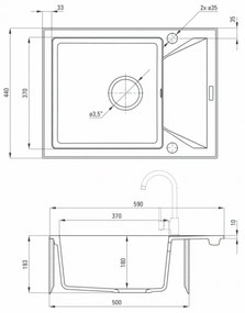 DEANTE EVORA ZQJ_T11A Jednodřez s odkapem 590x440x193, granit antracit - Deante