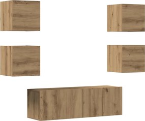 Sada 5 kusů nástěnné TV skříňka dub artisan kompozitní dřevo 3329146