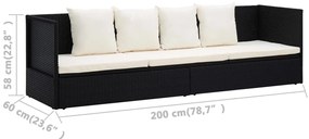 vidaXL Zahradní postel s poduškou a polštáři polyratan černá