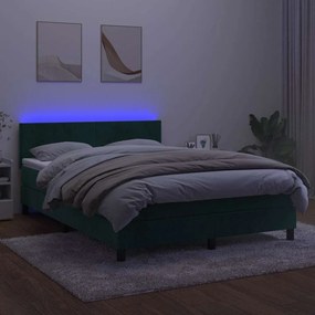 Box spring postel s matrací a LED tmavě zelená 140x190 cm samet 3134282