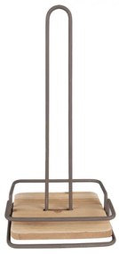 Hnědý kovový držák na kuchyňské role s dřevěným dnem Izaac – 15x15x32 cm
