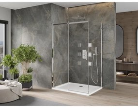 Mexen Omega rozsouvací sprchový kout 110 x 70 cm, Průhledné, Chromovaná + sprchová vanička Flat - 825-110-070-01-00-4010