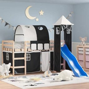 Dětská patrová postel s věží bílá a černá 80 x 200 cm borovice,  3207090