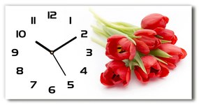 Wallmuralia Skleněné hodiny na stěnu Červené tulipány 60x30 cm