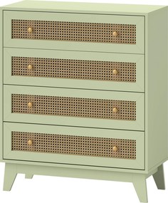 HOMCOM komoda se 4 zásuvkami, úložný prostor s ratanovým vzorem, světle dřevěná optika, 80 x 35 x 95 cm, zelená