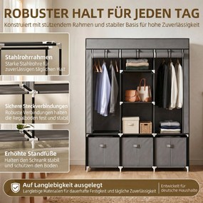 HOMCOM Skládací látková šatní skříň, skládací šatní skříň na zip, netkaná textilie, tmavě šedá, 125x43x162,5cm