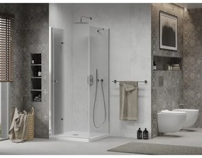Mexen Lima skládací sprchový kout 80 x 80 cm, Průhledné, Chromovaná + sprchová vanička Flat - 856-080-080-01-00-4010
