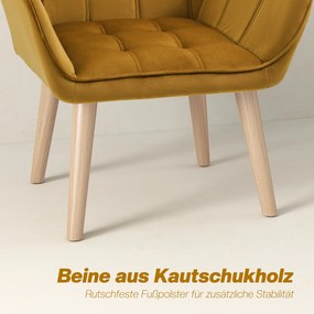 HOMCOM křeslo s polohovatelným sedákem se sametem, skandinávské, zvýšené nohy, sametový polyester, žlutá 67x61,5x71 cm | Aosom.de