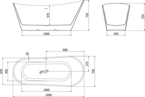 Mexen Dora, volně stojící vana 160 x 75 cm, bílá, růžové zlato přepad, 52071607500-60