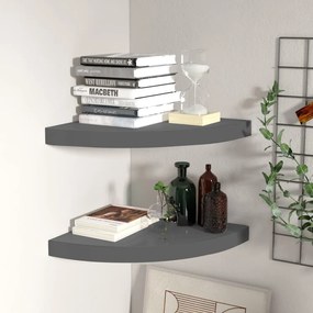 323914 Floating Corner Shelves 2 pcs High Gloss Grey 35x35x3,8 cm MDF
