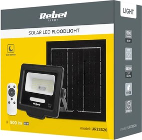 Solární reflektor REBEL URZ3626, 500lm, IP65, 6800K, 3,2 V, 4000mAh, 6W, černá