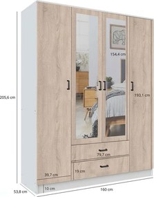 Skříň se zrcadlem 4d2s bílá / dub sonoma Kami
