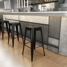 HOMCOM Set 4 stohovatelných barových židlí s opěrkou nohou, výška sedáku 76 cm, černý kov