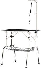 PawHut Grooming Table - Stůl na úpravu domácích zvířat, stříhací stůl s košíkem, skládací stůl pro psy, koupací stůl pro psy, výškově nastavitelný, ne