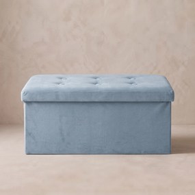 Obdélníkový velurový taburet se schránkou, skládací, 76 × 38 × 38 cm, modrý