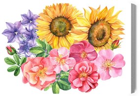 Obraz Květinová Kompozice Malovaná Akvarelem Nedostatek Nedostatek Přírodní plátno 100x70