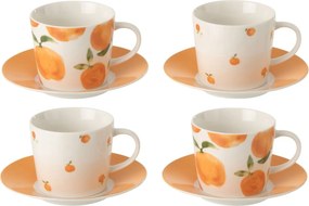Kávová sada 4 šálků s podšálky Casa Naranja - Ø 13*7 cm / 200 ml