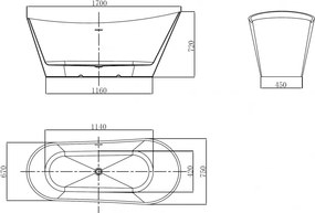 Mexen Dora, volně stojící vana 170 x 75 cm, bílá/černá, přepad broušený nikl, 52071707575-97
