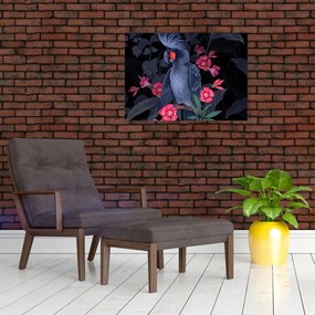 Skleněný obraz - Papoušek mezi květy (70x50 cm)