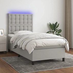 Box spring postel s matrací a LED světle šedá 90x190 cm textil
