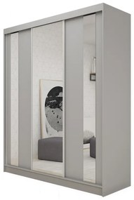 Skříň s posuvnými dveřmi a zrcadlem GRACJA + Tichý dojezd, 180x216x61, grafit