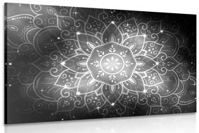 Obraz Mandala s galaktickým pozadím v černobílém provedení - 120x80 cm