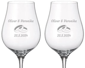 Dekorant svatby Svatební sklenice na bílé víno Prstýnky 250 ml 2KS