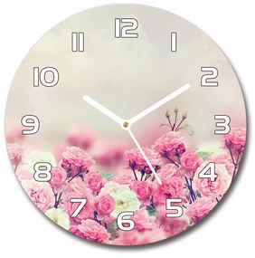 Wallmuralia Skleněné hodiny kulaté Květiny divoké růže fi 30 cm