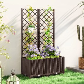 Outsunny Velký venkovní květináč s mřížkou a drenážními otvory pro popínavé rostliny, stojan pro zahradu, terasu 80x40x135 cm Hnědý
