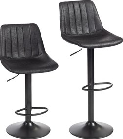 HOMCOM 2dílná sada barových židlí v retro designu, včetně opěrky nohou, výškově nastavitelná, plynový píst, černá