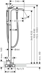 Hansgrohe Vivenis, volně stojící vanová baterie do podlahy, s příslušenstvím, černá matná, 75445670