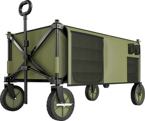 Bollerwagen, klappbar, 5 Seitentaschen, einziehbare Griff, bis 120 kg belastbar, Stahl, 108 x 55 x 93 cm, Grün