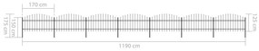 vidaXL Marketos Zahradní plot s kopím nahoře ocelový 1248 x 125 cm černý