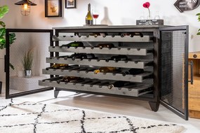 Průmyslová vinotéka z masivu Bodega borovice seda 127cm