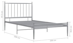 Rám postele šedý kov 100 x 200 cm,  325014