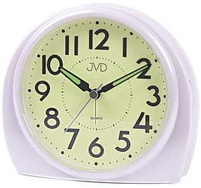 JVD Ručkový bílý analogový netikající tichý budík JVD SRP3701.2 s luminiscenčním displejem