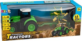 LEAN Toys Zemědělský traktor s hrabací lištou, dálkově ovládaný RC, se světly, měřítko 1:24