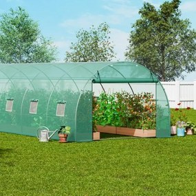 Walk-in tunelový skleník 8,9 × 2,96 × 1,98 m pozinkovaný rám PE kryt zelený