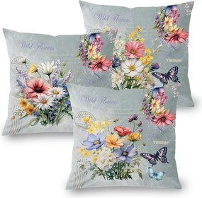 Sada 3 ks povlaků na polštářky SPRING FLOWERS 45 x 45 cm