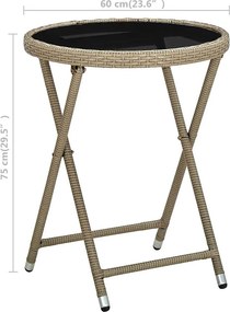 Čajový stolek béžový 60 cm polyratan a tvrzené sklo 310559