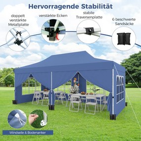 Costway Pavilon skládací pavilon s 6 odnímatelnými bočními stěnami a – modrý