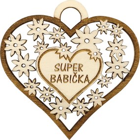 AMADEA Dřevěné srdce s textem "super babička", 7 cm, český výrobek