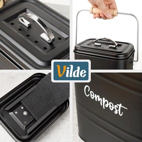 VILDE Kuchyňský kompostér s uhlíkovým filtrem, na bio odpad, kovový, černý, 3,5 l