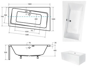 Besco Infinity 160x100 akrylátová vana Délka vany: 160cm, Orientace: Pravá