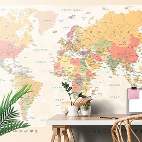 Samolepící tapeta podrobná mapa světa - 225x150 cm