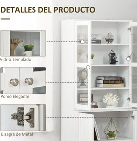 Knihovna HOMCOM s vitrínou a 4 dveřmi a nastavitelnými policemi, moderní kuchyňská skříň pro obývací pokoj, kuchyň, kancelář a ložnici 76x40x178,5 cm…