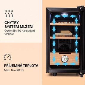 Klarstein El Presidente 23, humidor na doutníky, 23 l, 45 W, LED, dotykové ovládání, bukové dřevo