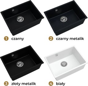 Sink Quality Crypton 60, kuchyňský granitový dřez 535x400x205 mm + chromový sifon, černá skvrnitá, SKQ-CRY.B.1KBO.60.X