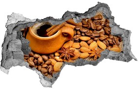 Wallmuralia Nálepka 3D díra na zeď Zrnka kávy a hrnek 95x73 cm